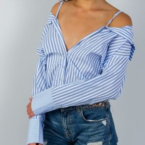 Tops | Sky Blue Stripe Convertible Top | Poshmark
